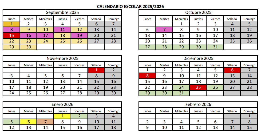 Calendario escolar para el curso 2025-2026 - Colegio Apostolado del ...